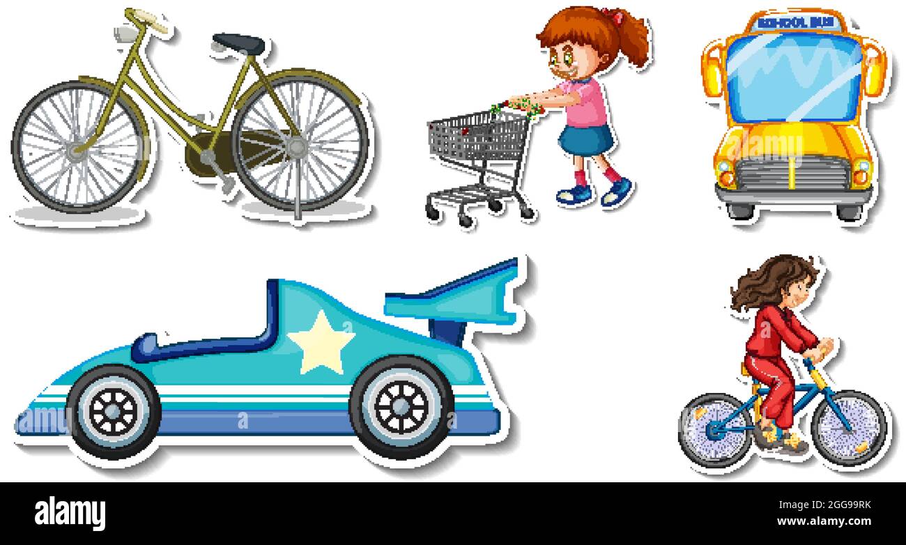 Random stickers with transportable vehicle objects illustration Stock ...