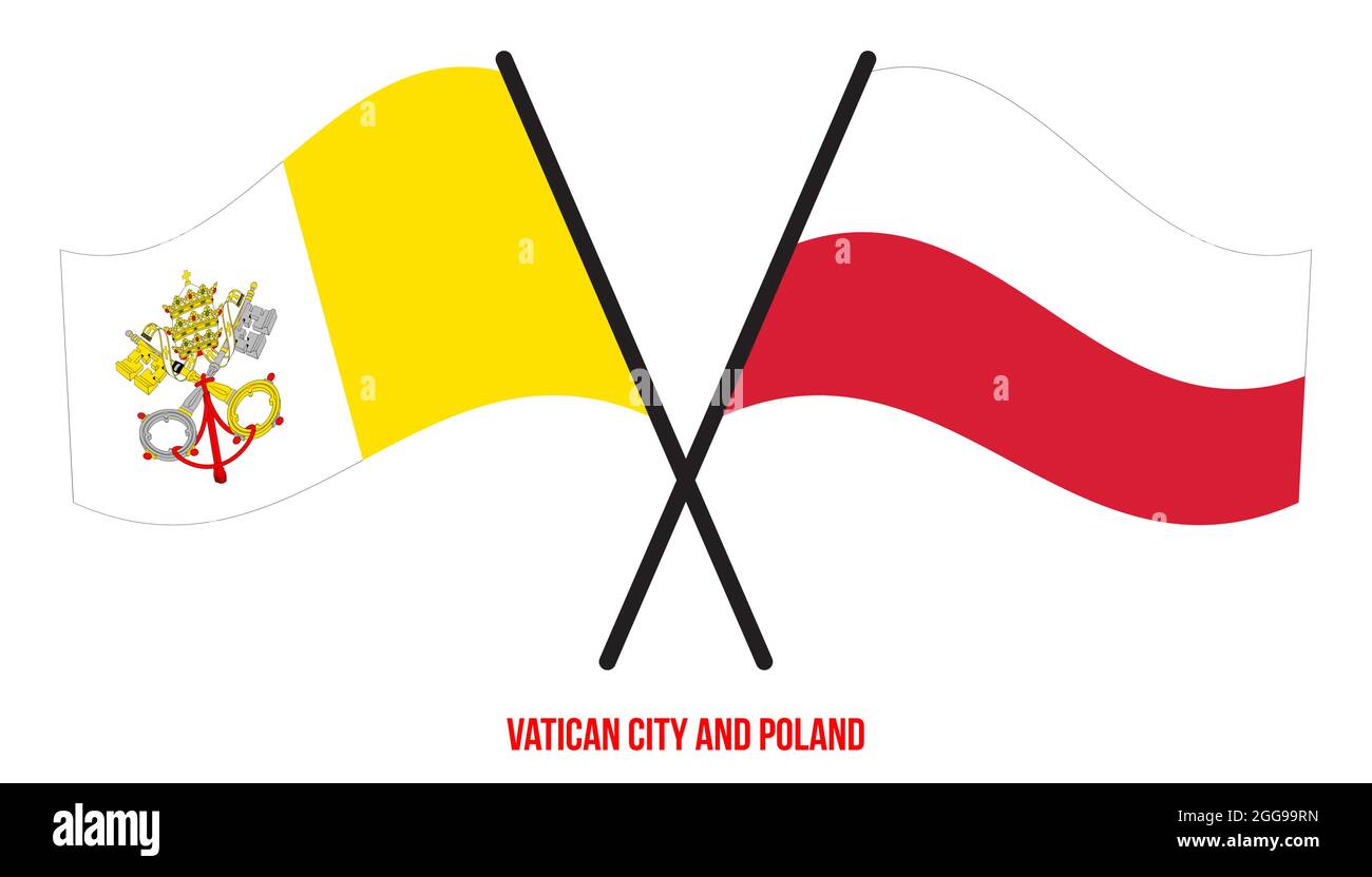 Vatican City and Poland Flags Crossed And Waving Flat Style. Official ...