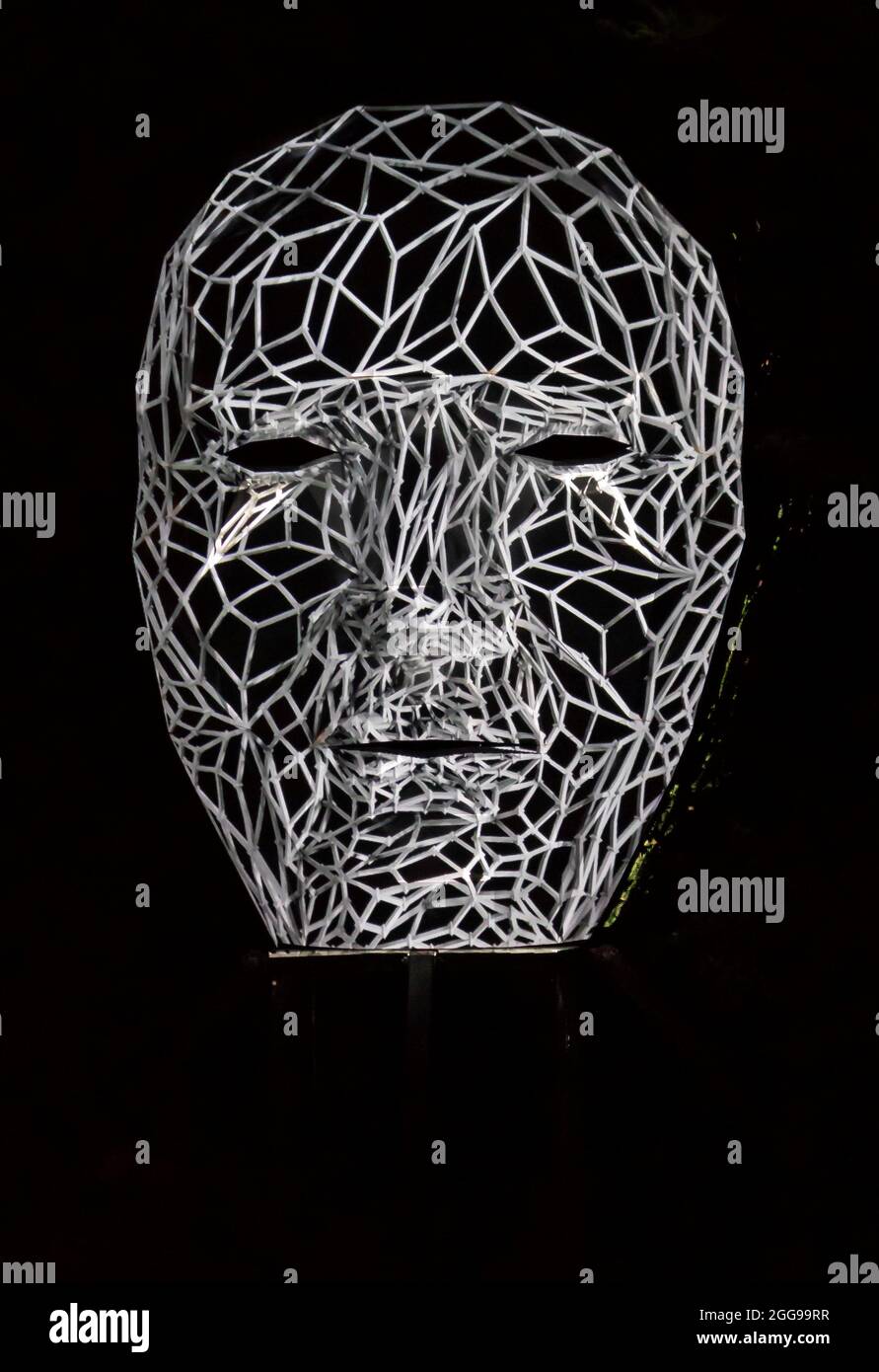 Abstract person face. Human head isolated on black background. Negative ...