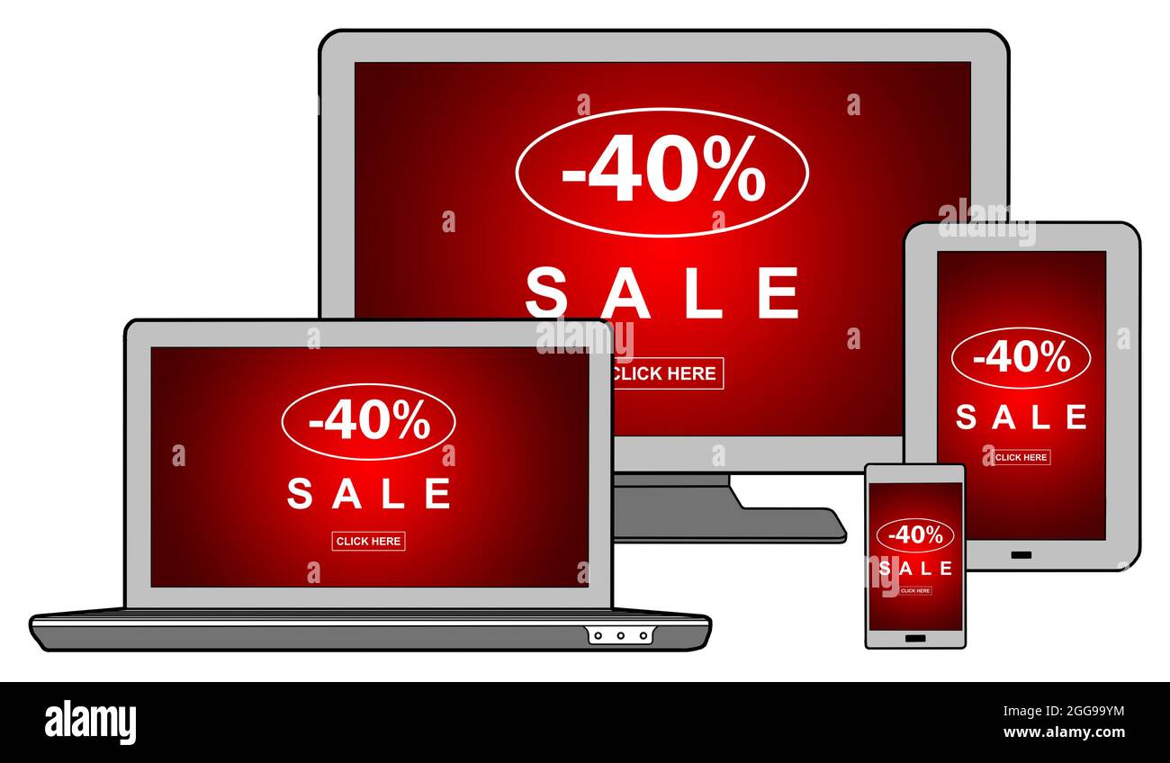 Sale concept shown on different information technology devices Stock ...