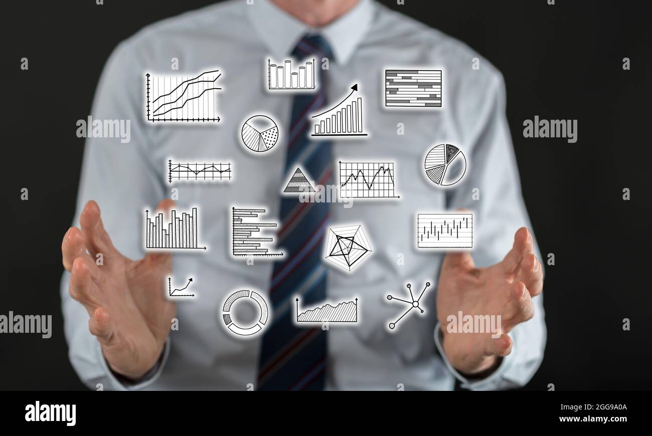 Data analysis concept between hands of a man in background Stock Photo ...
