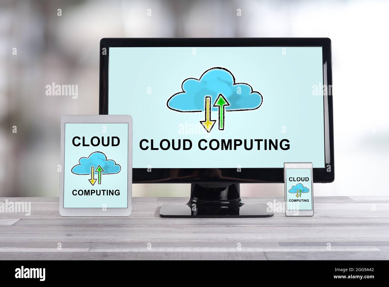 Cloud computing concept shown on different information technology ...