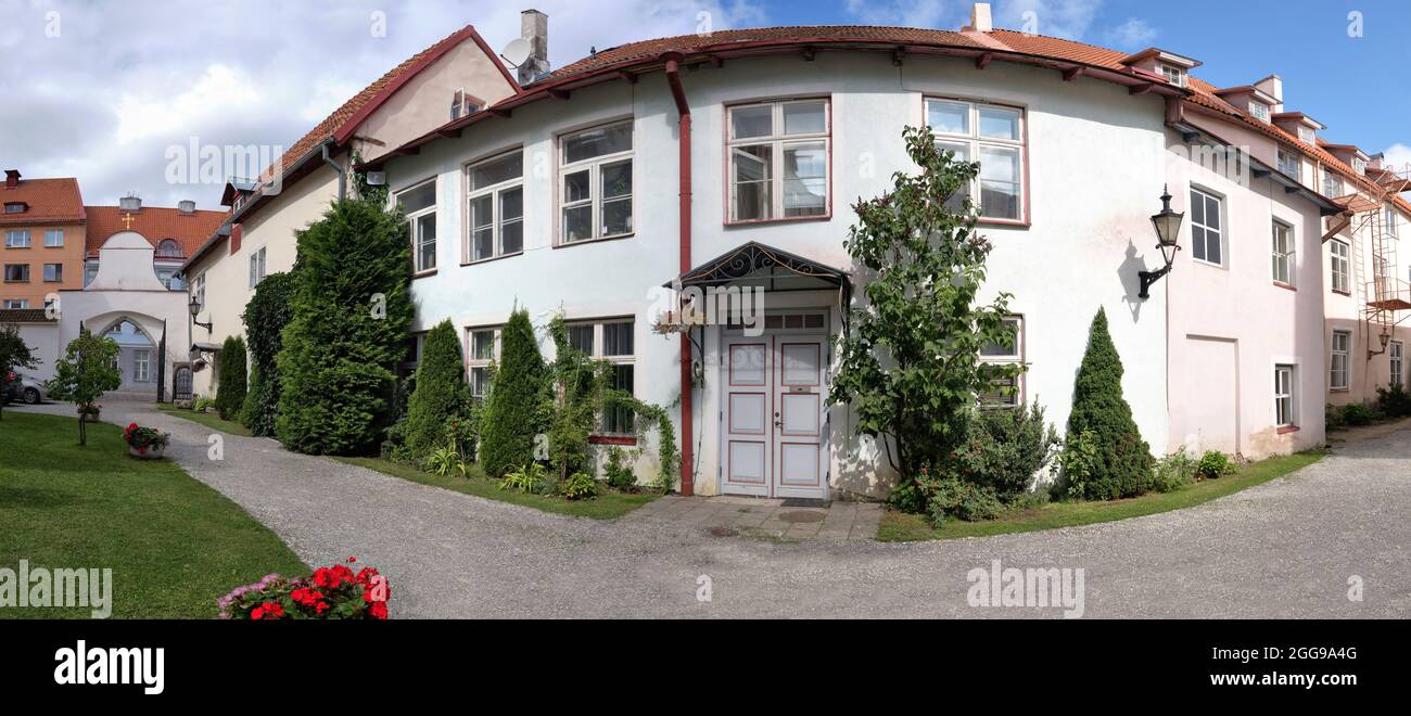 Tallinn, Estonia, ancient architecture. Old medieval houses facing ...