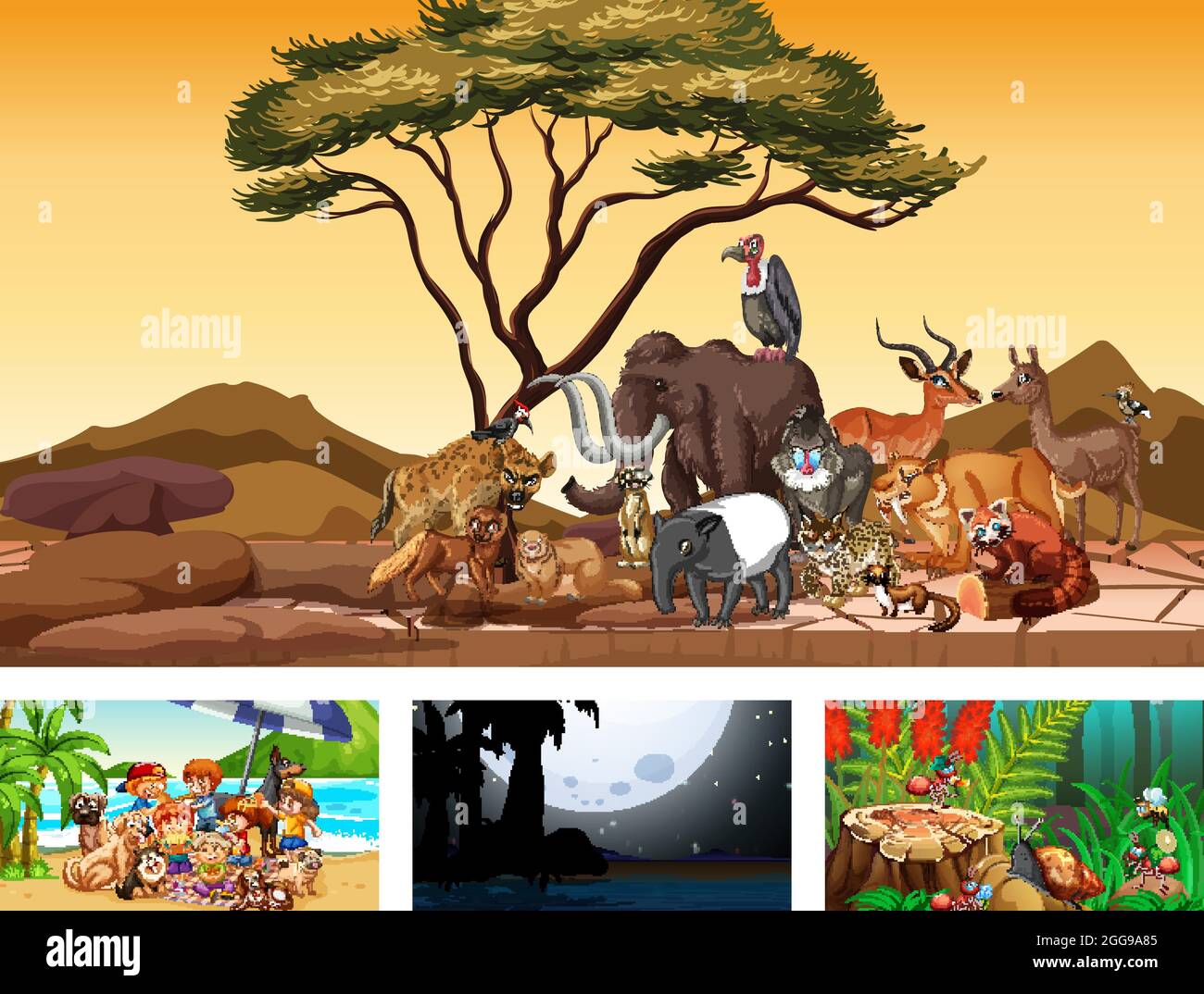 Four different nature horizontal scene illustration Stock Vector Image ...
