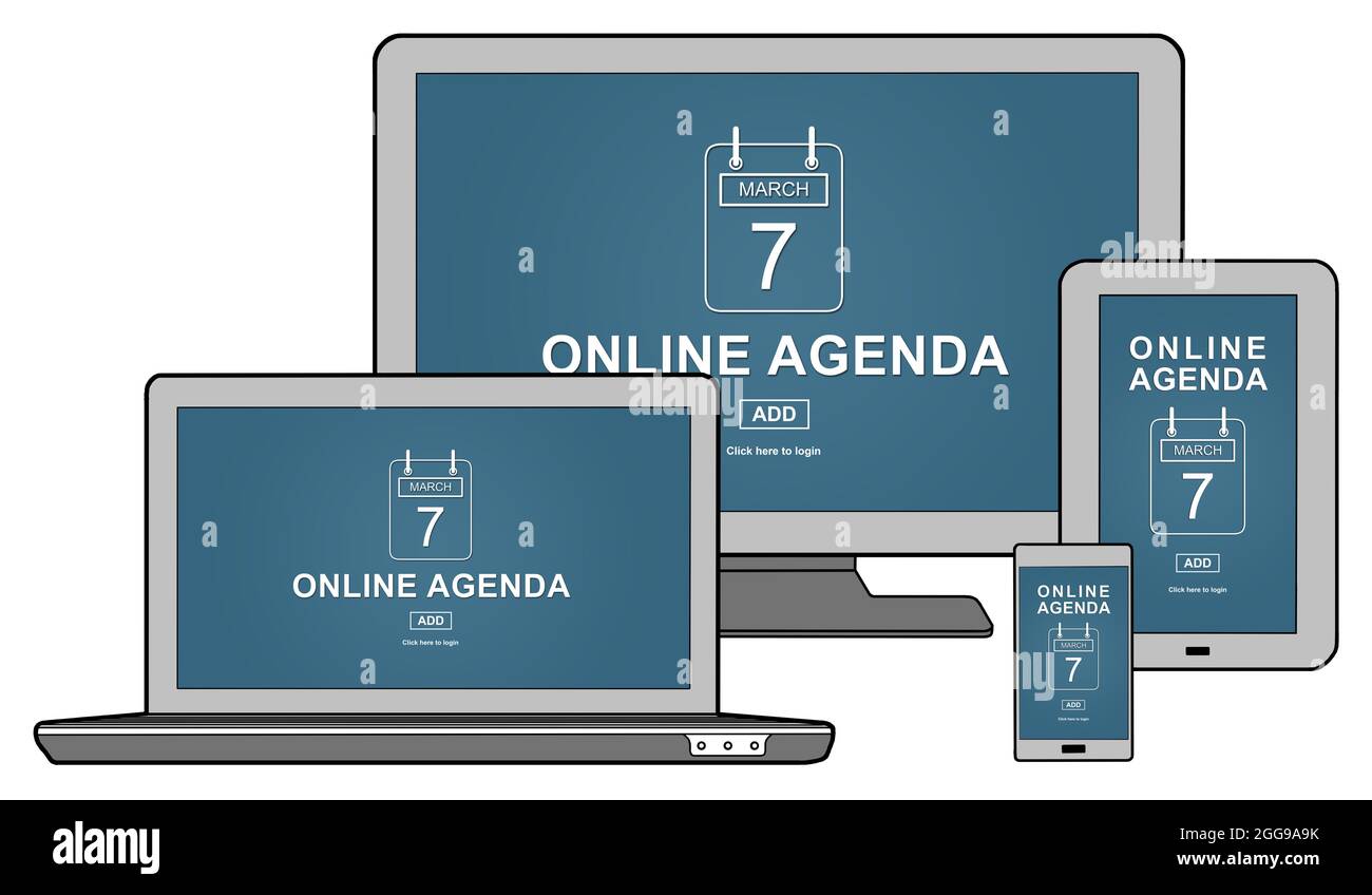 Online agenda concept shown on different information technology devices ...