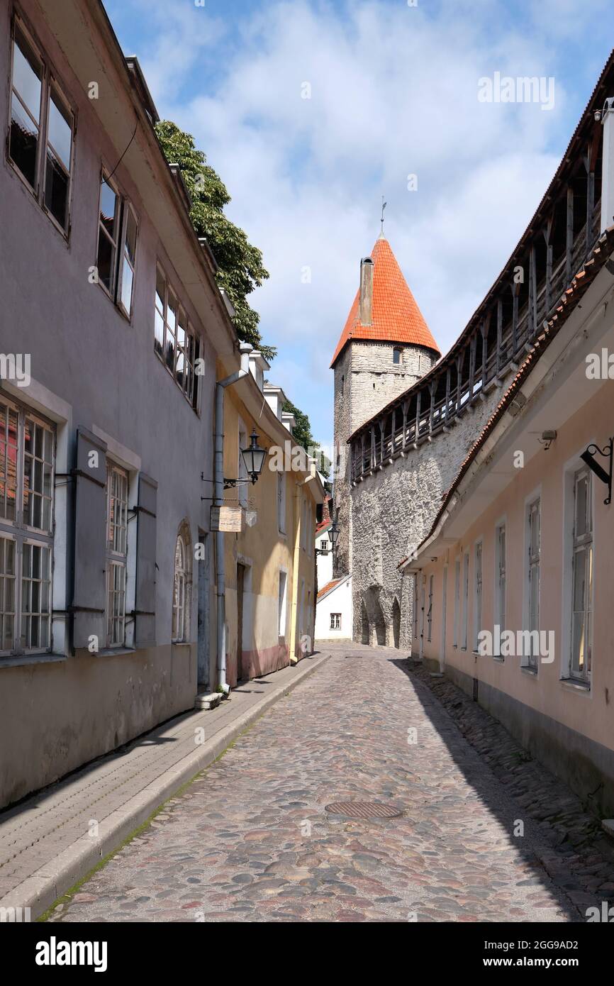 Tallinn, Estonia, ancient architecture. Old traditional houses by town ...