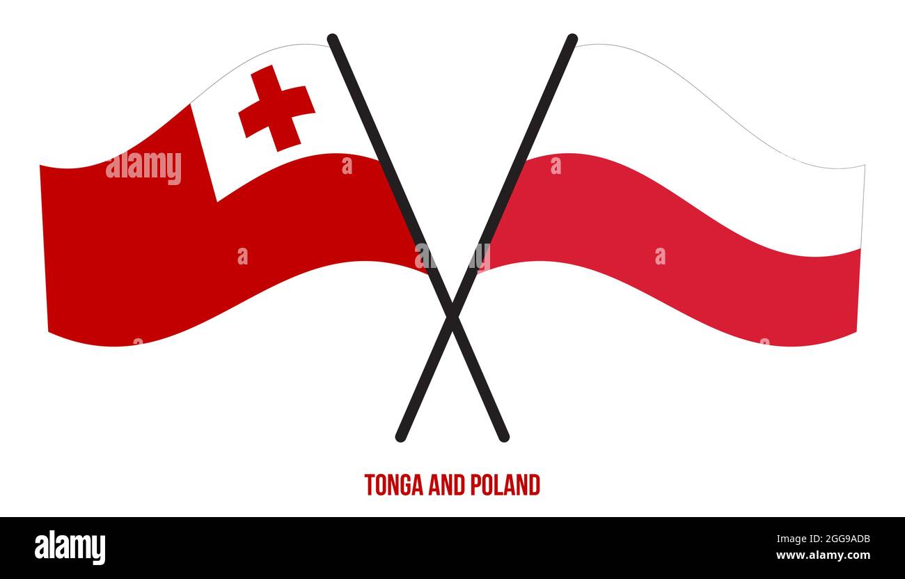 Tonga and Poland Flags Crossed And Waving Flat Style. Official ...
