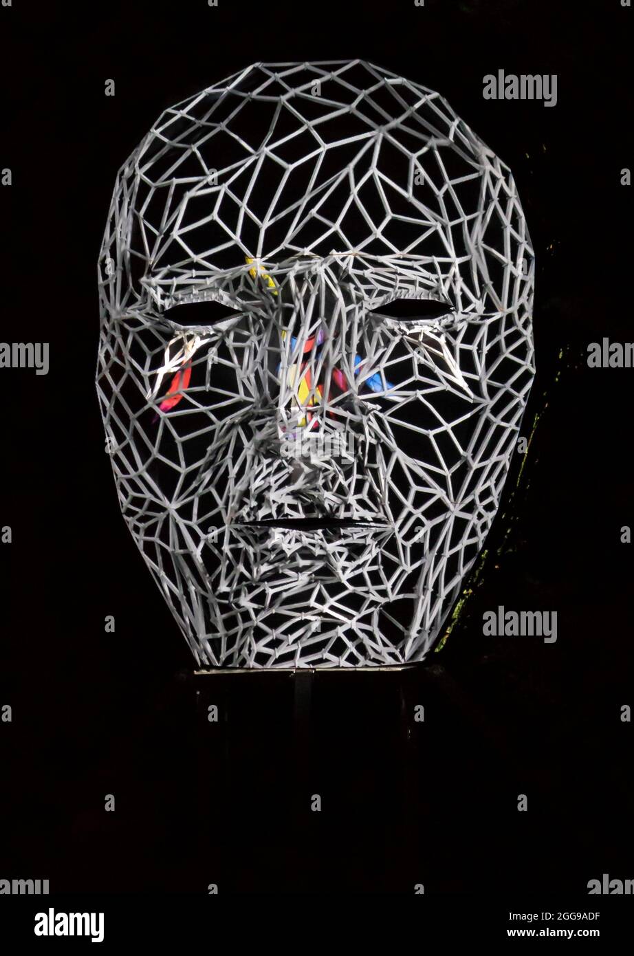Abstract person face. Human head isolated on black background. Negative ...