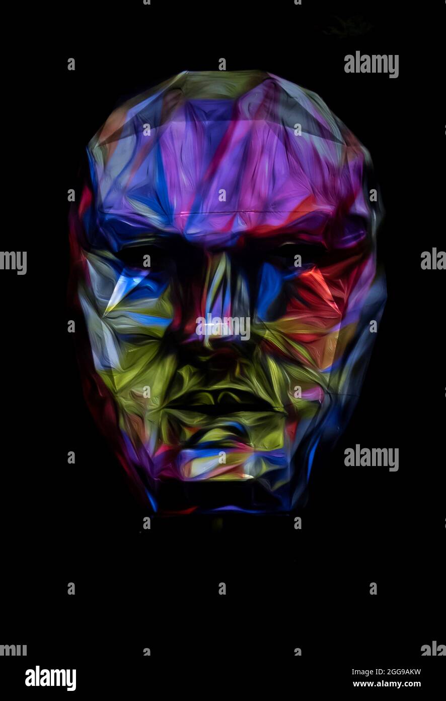 Abstract person face. Human head isolated on black background. Negative ...