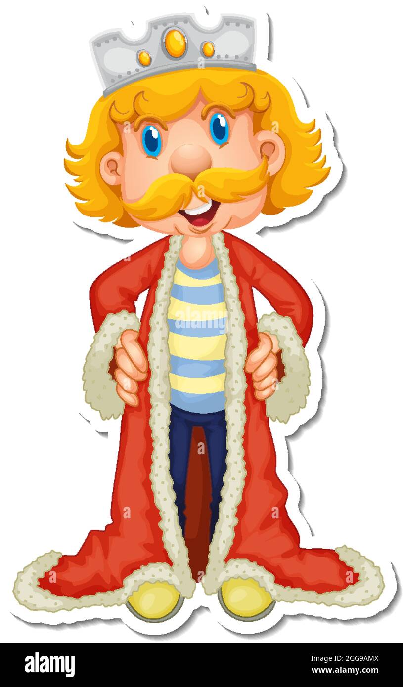 King with red robe cartoon character sticker illustration Stock Vector ...