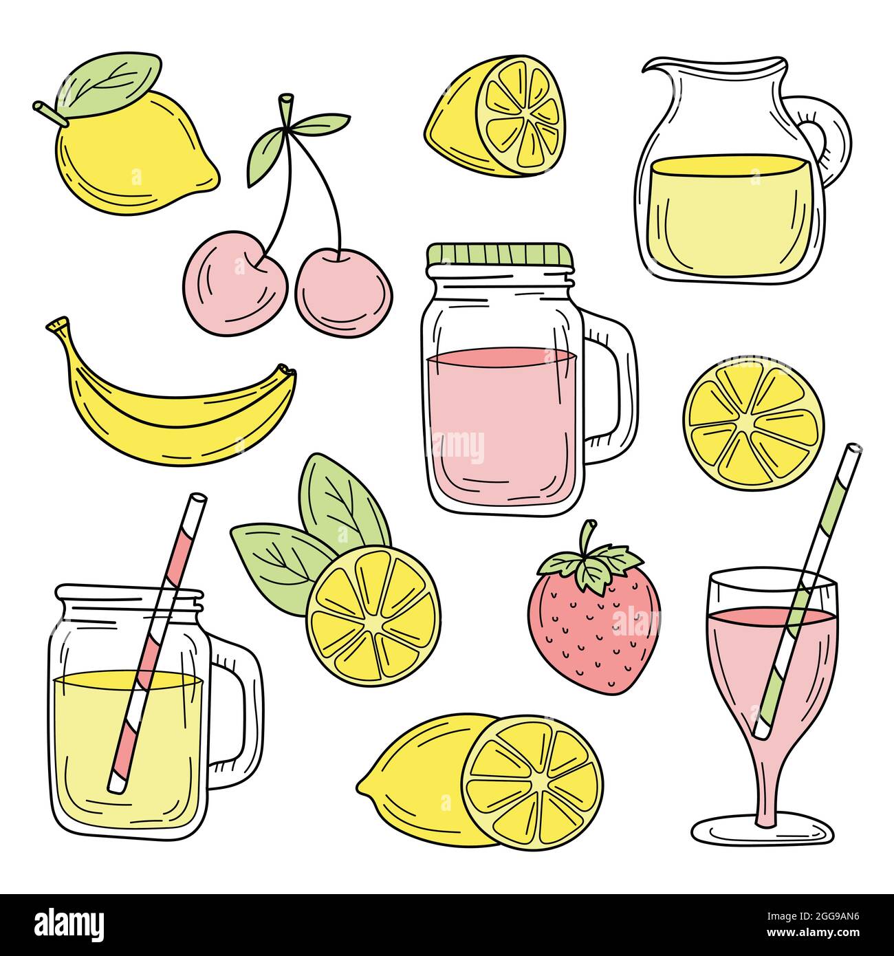Set of summer cocktails line drawn on a white background. Vector sketch ...