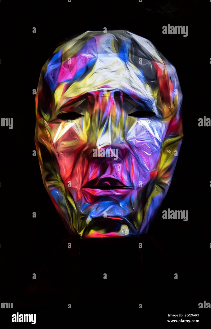 Abstract person face. Human head isolated on black background. Negative ...