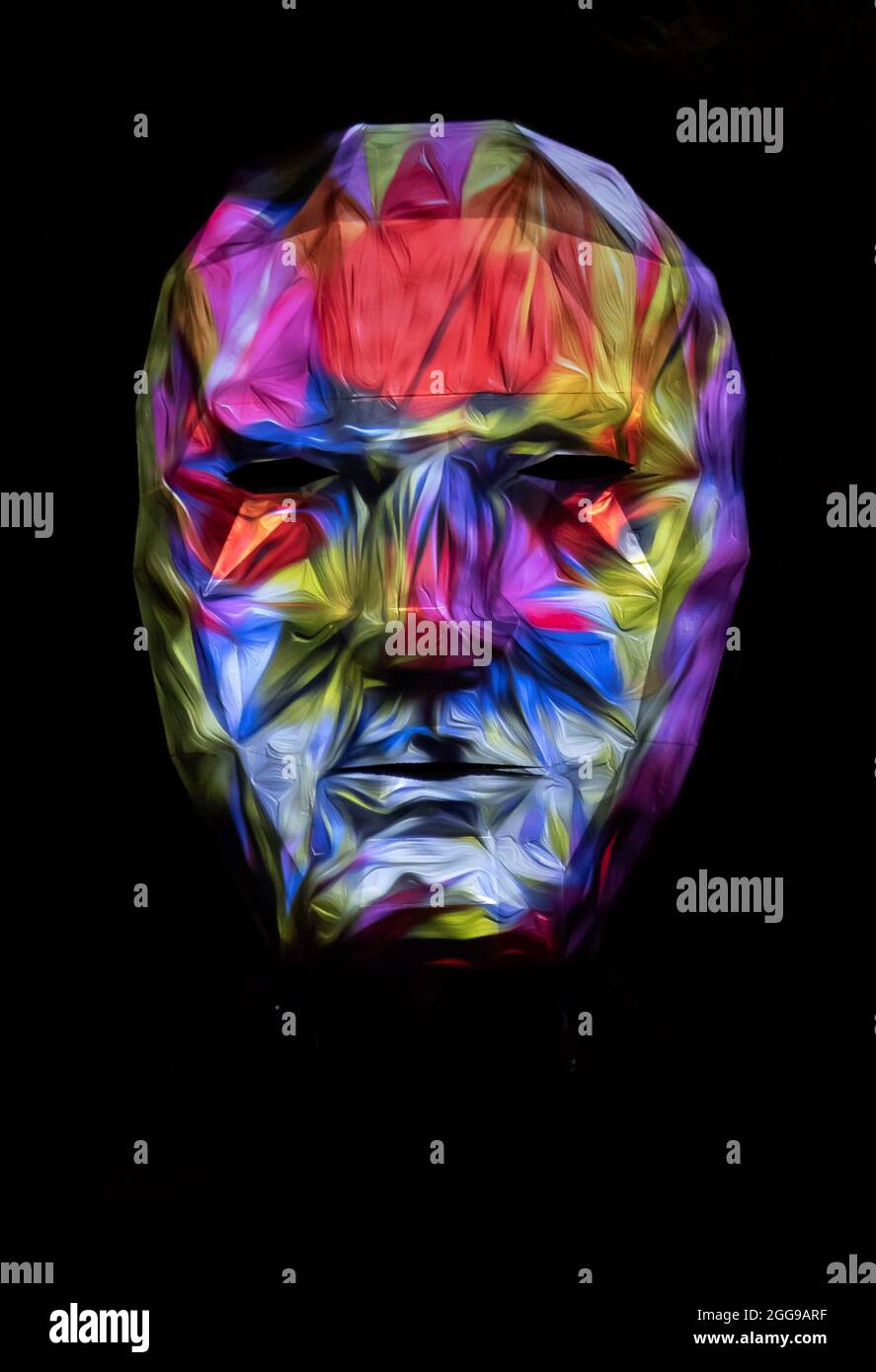 Abstract person face. Human head isolated on black background. Negative ...