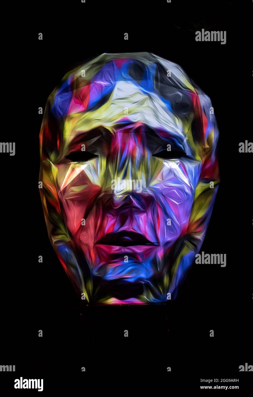 Abstract person face. Human head isolated on black background. Negative ...