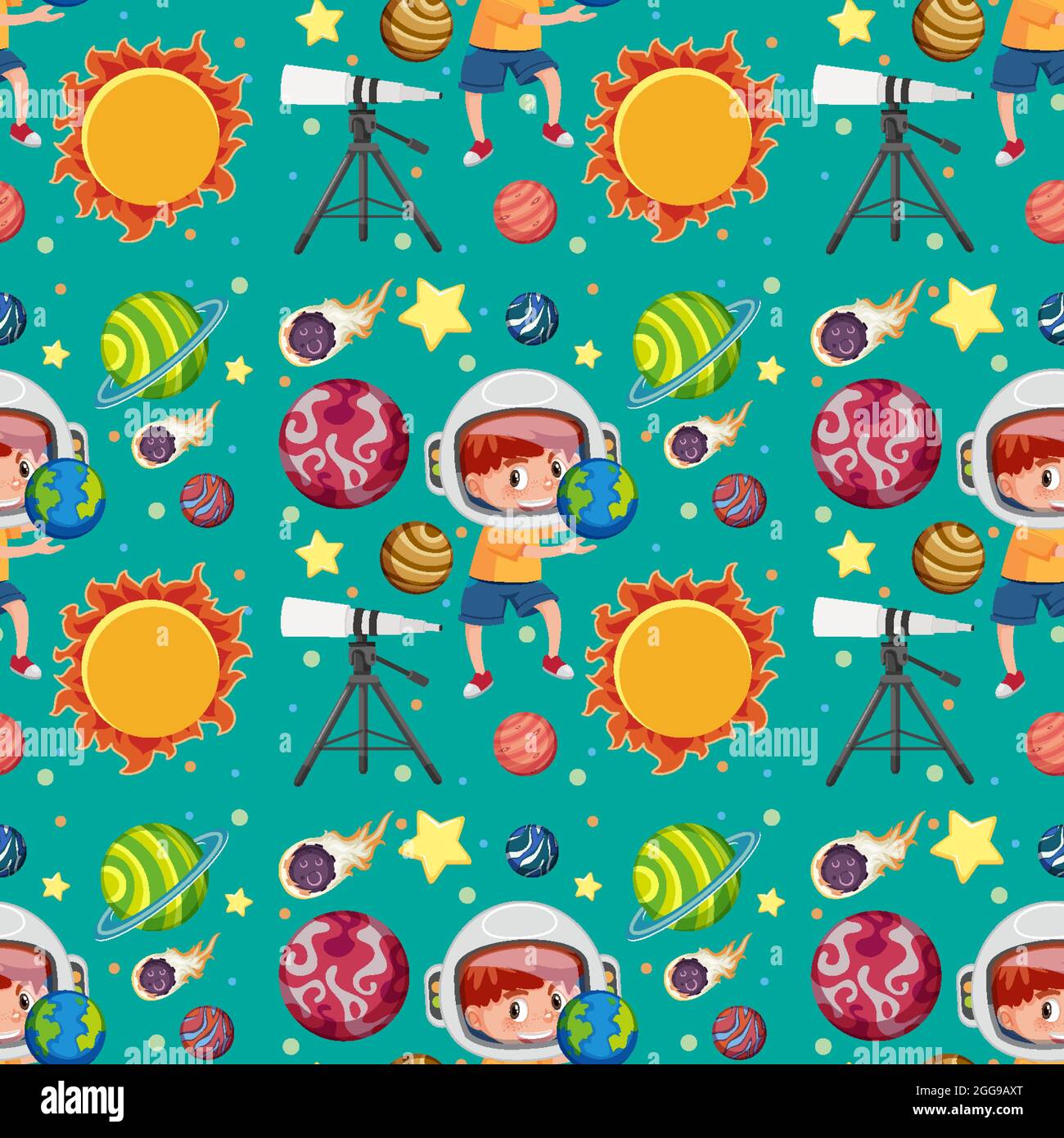 Children learning solar system seamless background illustration Stock ...