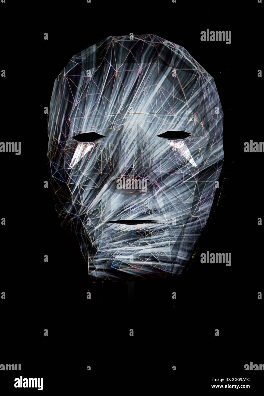 Abstract person face. Human head isolated on black background. Negative ...