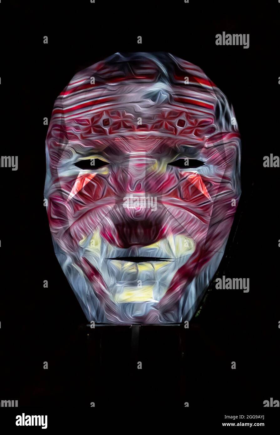 Abstract person face. Human head isolated on black background. Negative ...