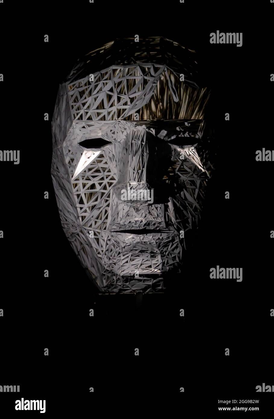 Abstract person face. Human head isolated on black background. Negative ...