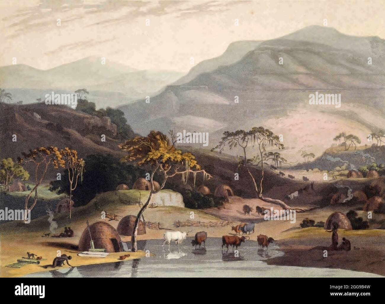 A Kaffer [Kaffir] Village hand colored plate from the collection of ...