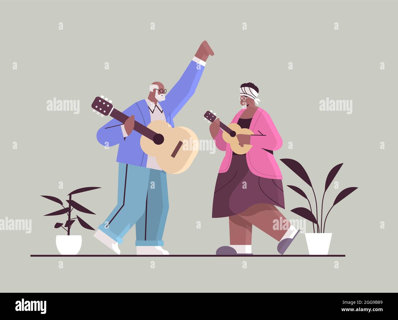 senior african american couple playing guitar grandparents having fun ...