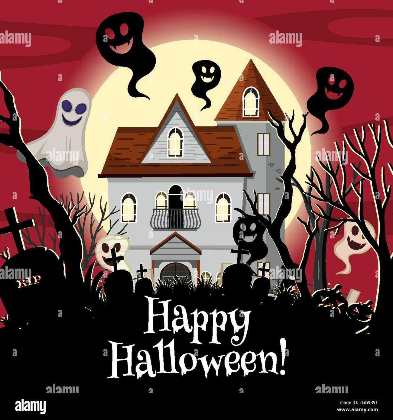 Happy Halloween with Haunted Mansion illustration Stock Vector Image ...
