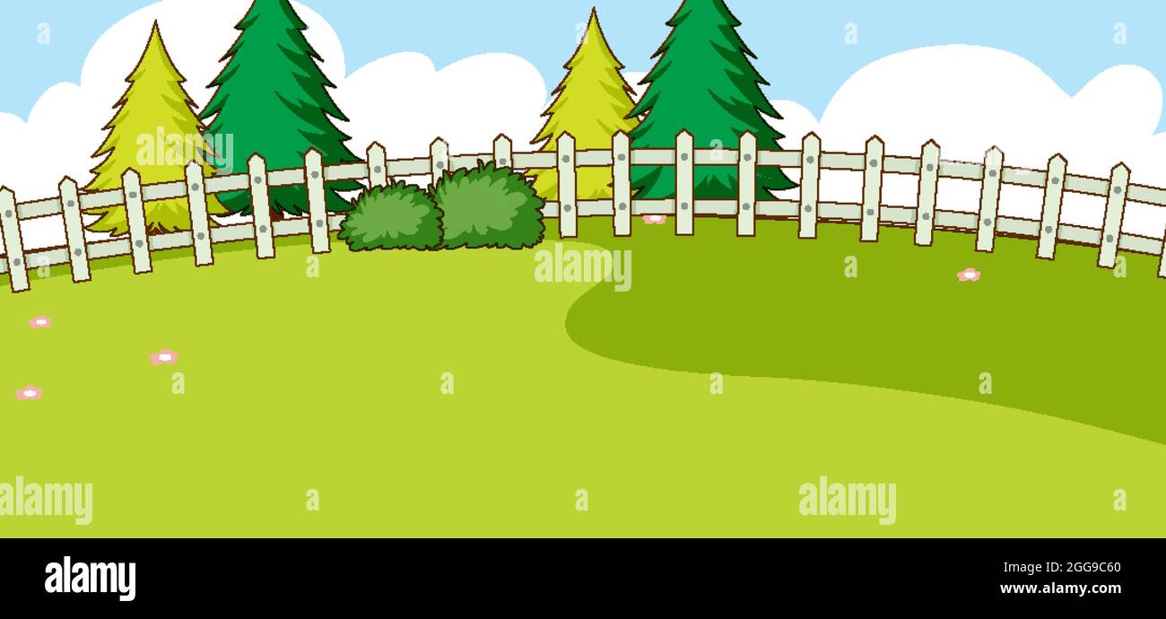 Empty park landscape scene with many trees illustration Stock Vector ...