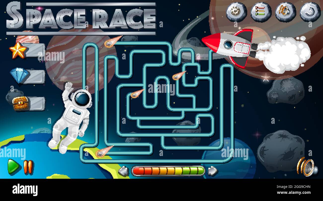Maze game with space theme template illustration Stock Vector Image ...
