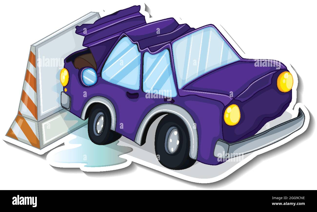 Sticker design with wrecked car isolated illustration Stock Vector ...