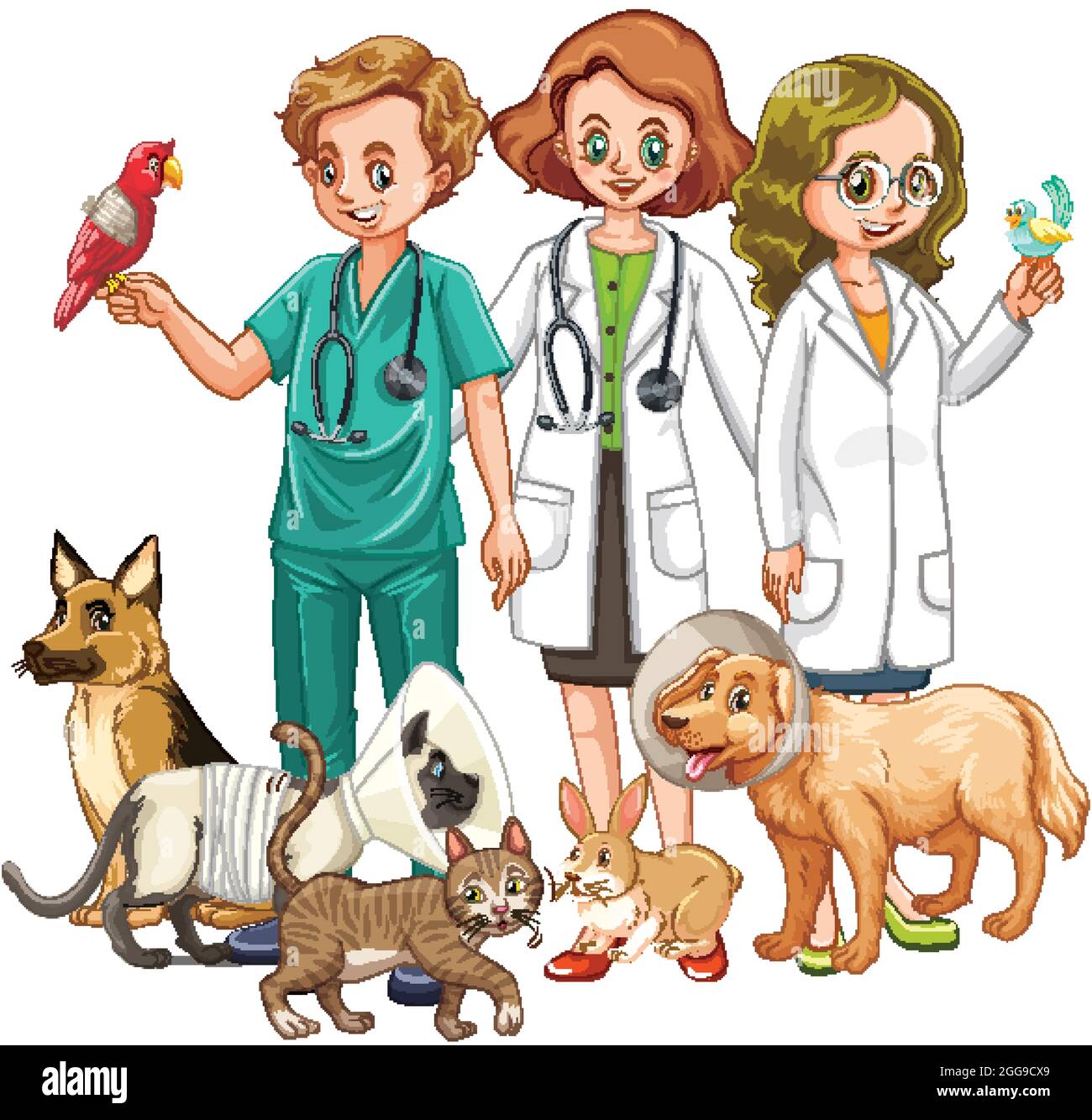Veterinarian with many kind of animals illustration Stock Vector Image ...