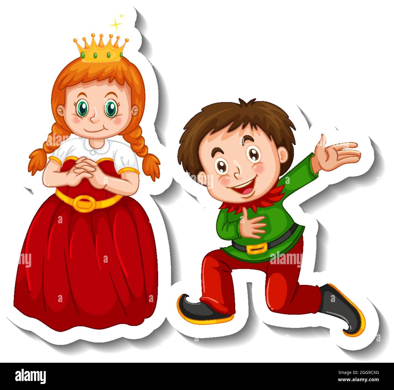 Sticker template with little princess and a boy cartoon character ...