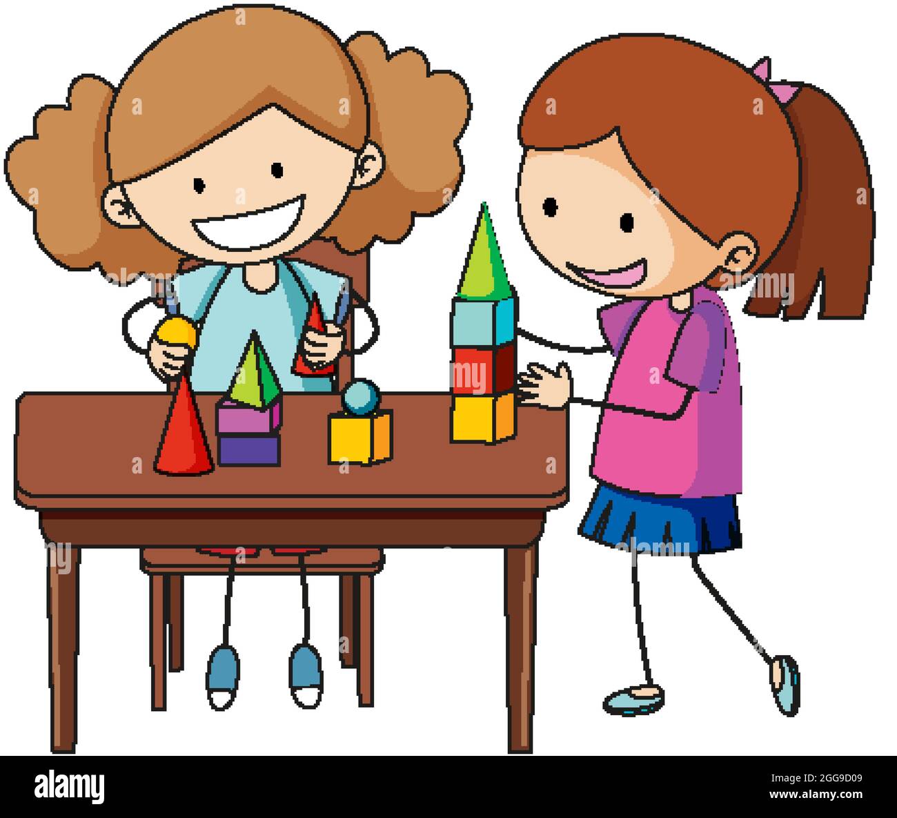 A doodle kid playing toy on the table cartoon character isolated ...