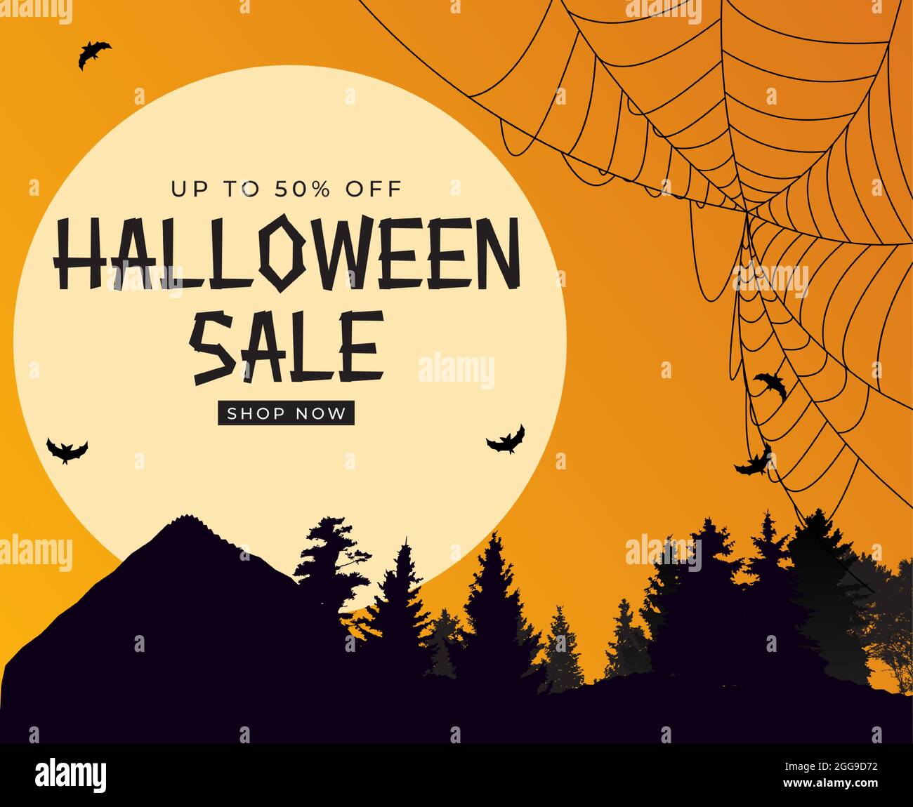 Happy Halloween, Shop Now poster Template on orange Background with bat ...