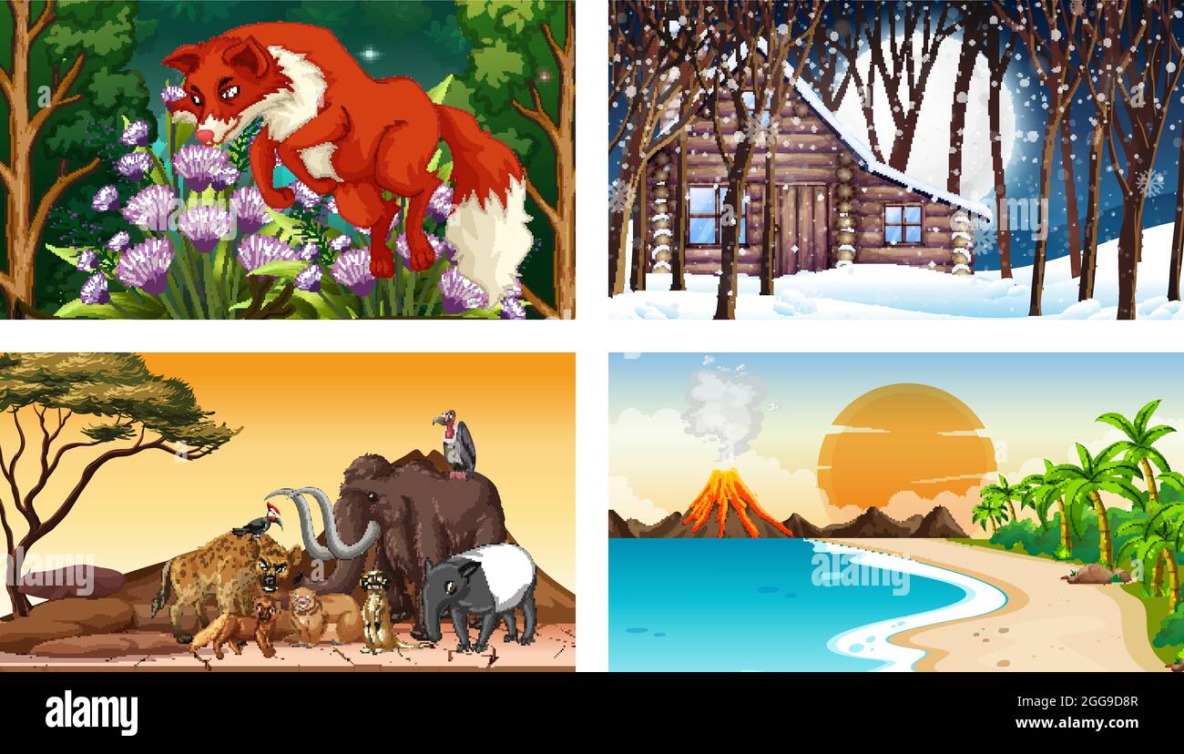 Four different nature horizontal scene illustration Stock Vector Image ...
