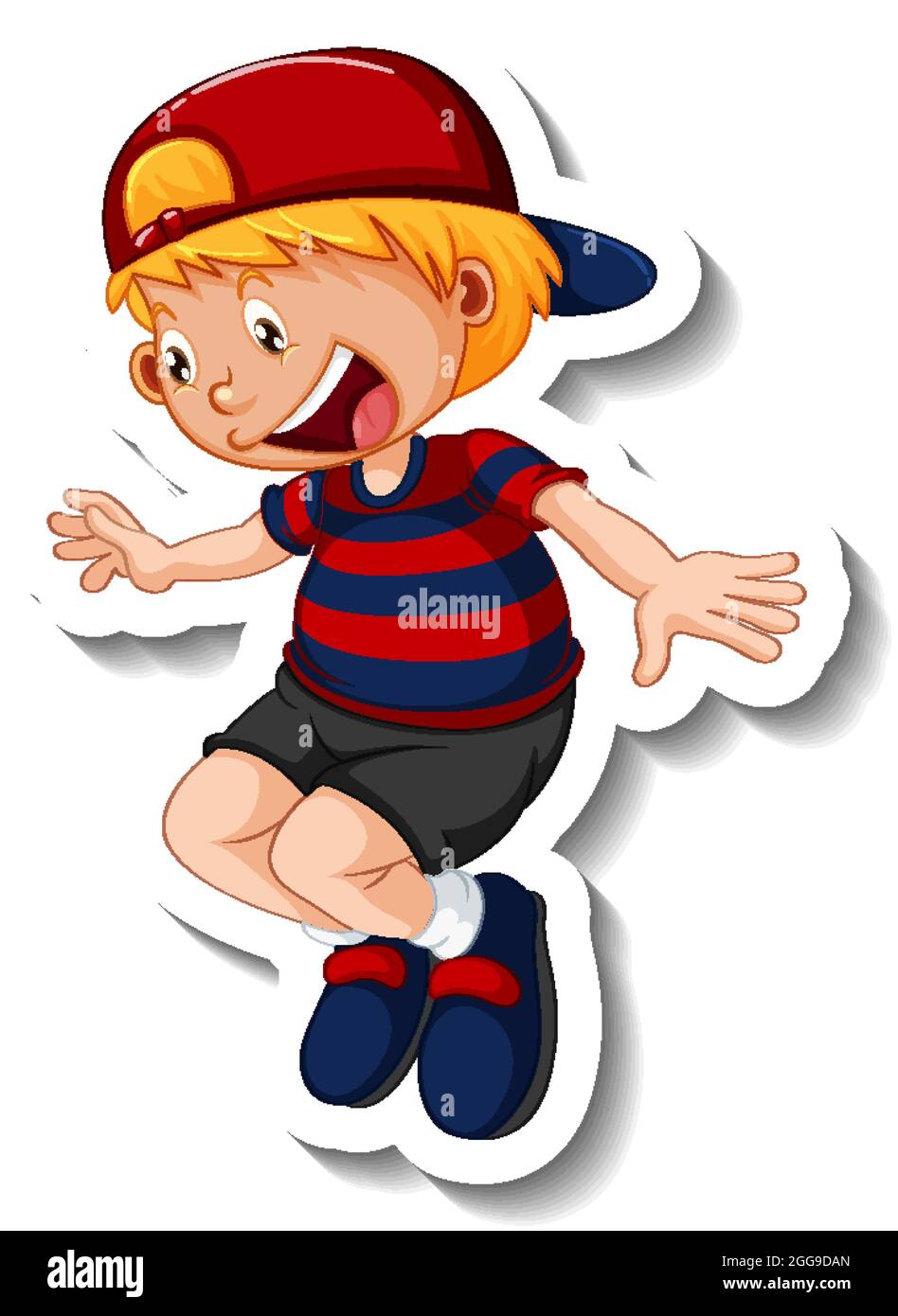 Sticker template with a boy in jumping position isolated illustration ...