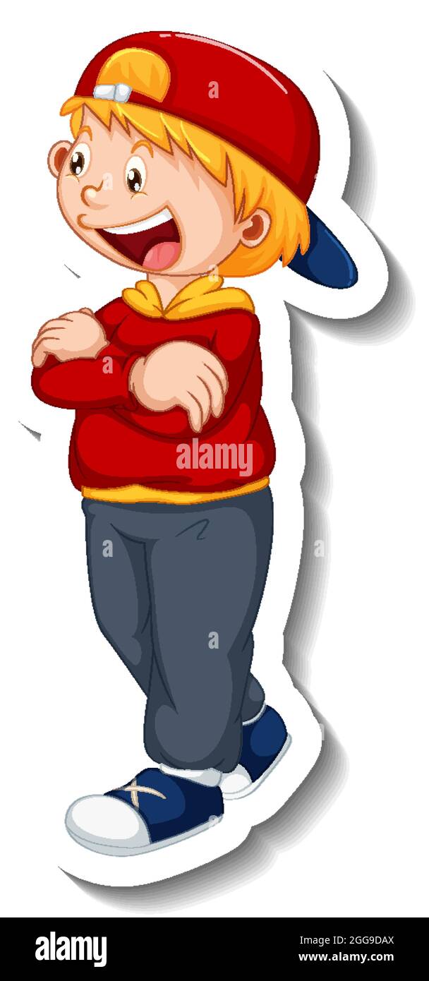 Sticker template with a boy cartoon character isolated illustration ...