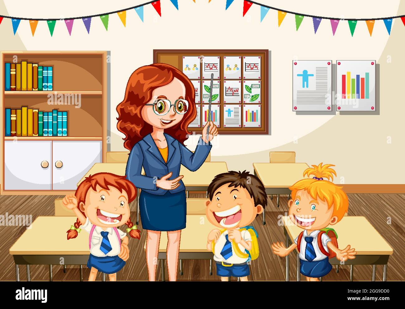 Teacher teaching students in the classroom scene illustration Stock ...