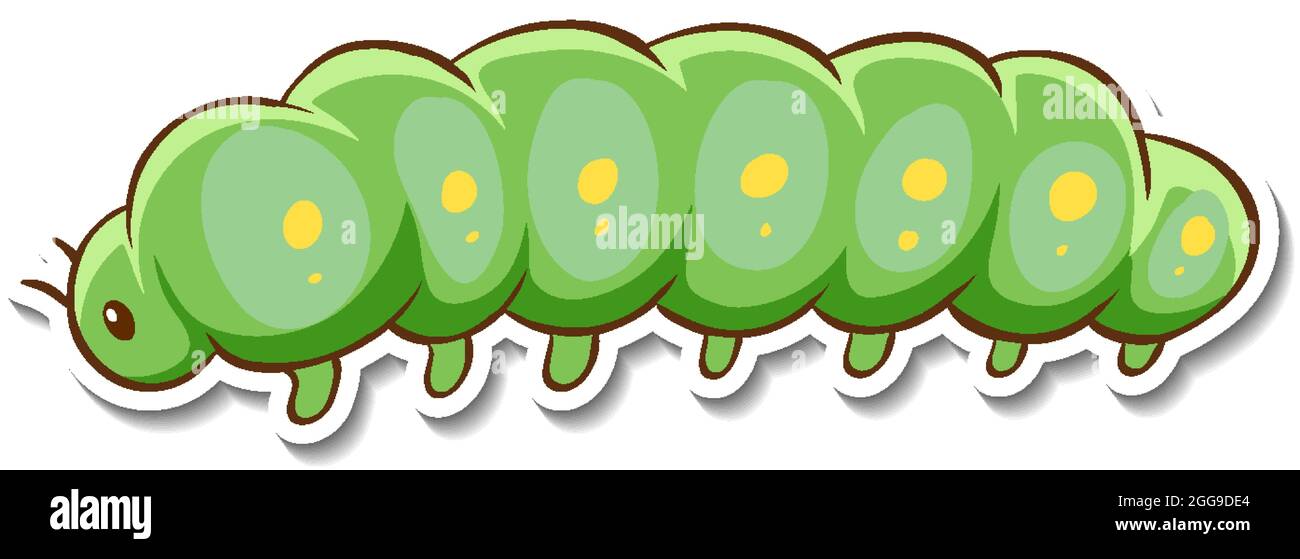 Sticker design with cute green worm isolated illustration Stock Vector ...