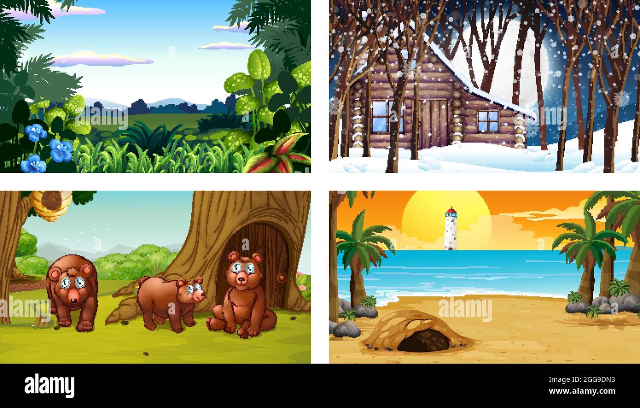 Four different nature horizontal scene illustration Stock Vector Image ...