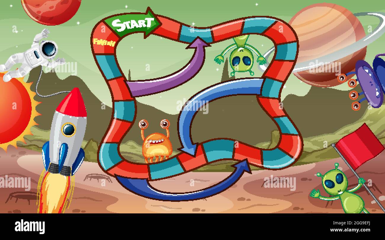 Board game with cute alien theme template illustration Stock Vector ...