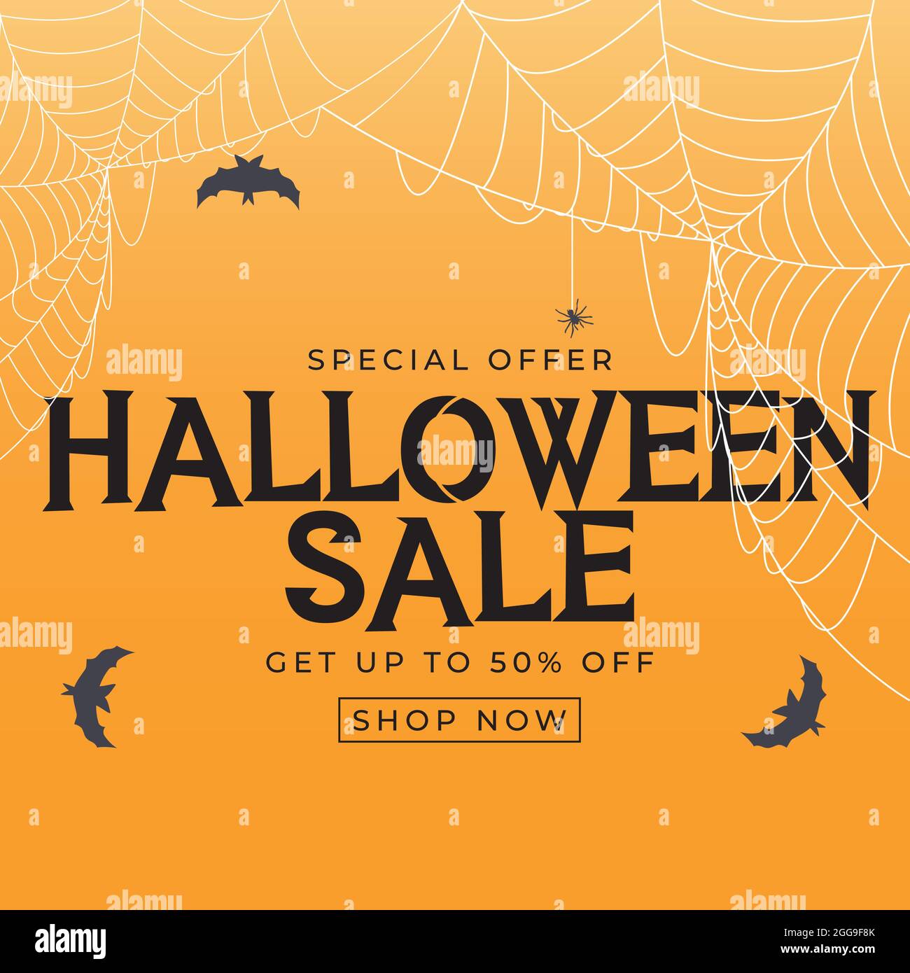 Happy Halloween, Shop Now poster Template on orange Background with bat ...