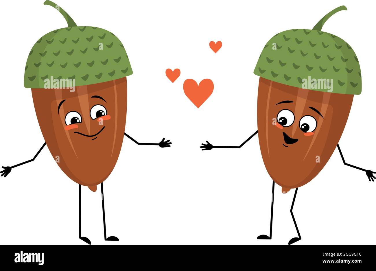 Character acorn with love emotions, smile face, arms and legs. Cheerful ...