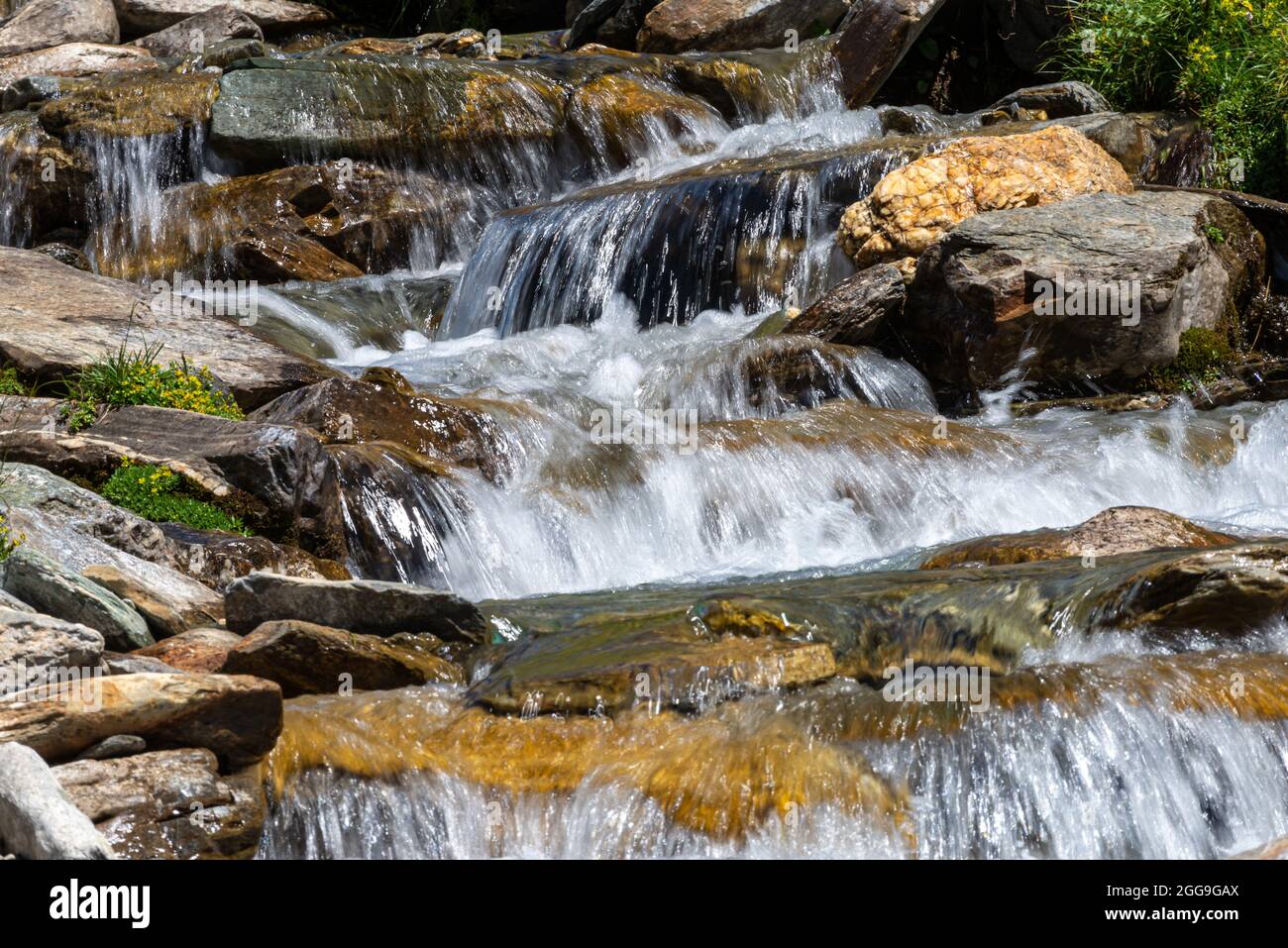 Mountain watercourse. Abundance of water, saving and use of water ...
