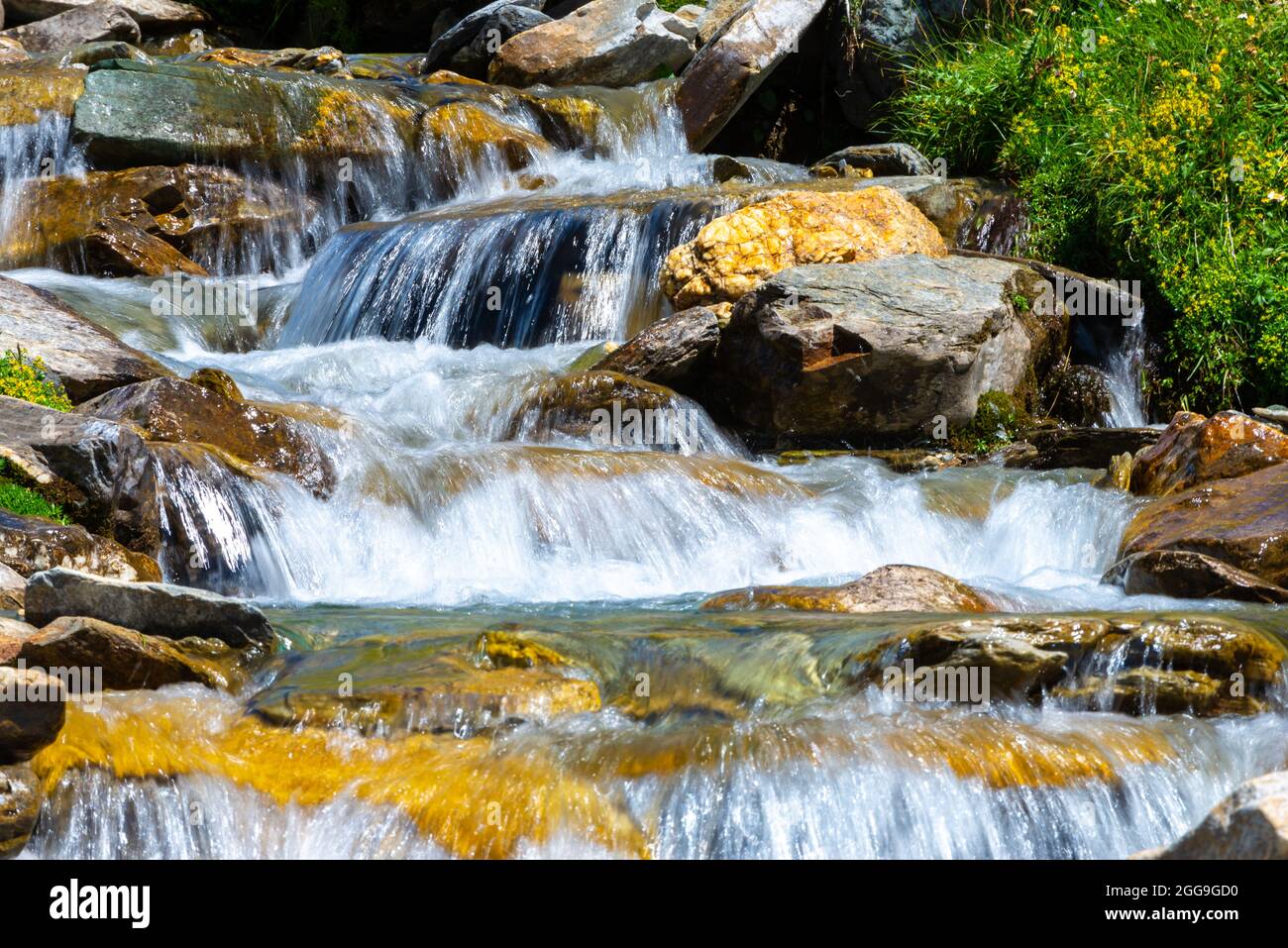 Mountain watercourse. Abundance of water, saving and use of water ...