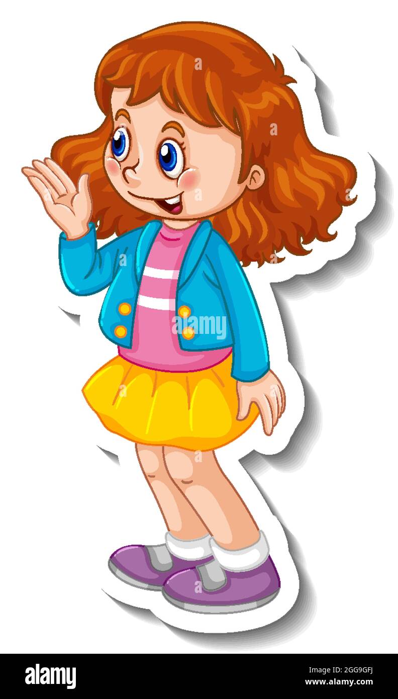 Sticker template with a girl cartoon character isolated illustration ...