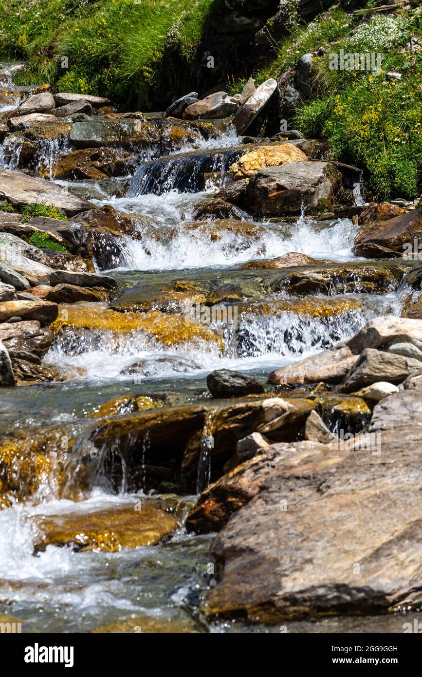 Mountain watercourse. Abundance of water, saving and use of water ...