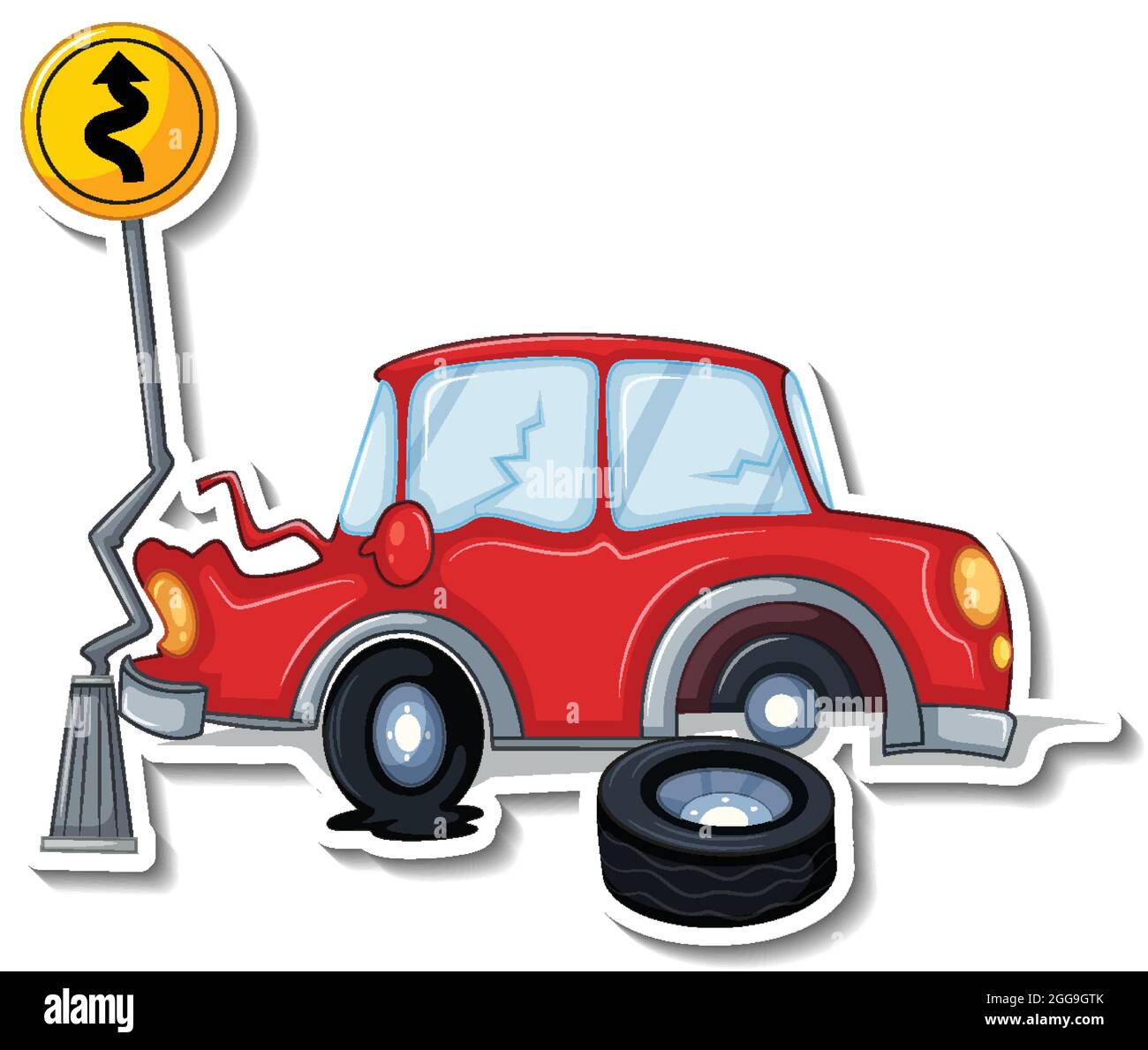 Sticker design with wrecked car isolated illustration Stock Vector ...