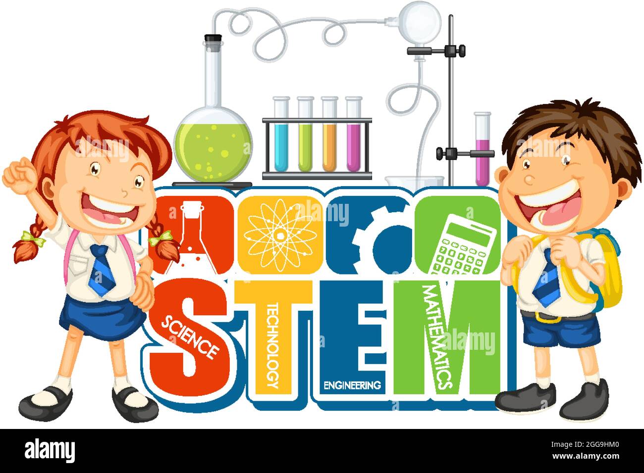 STEM education logo with student kids cartoon character illustration ...