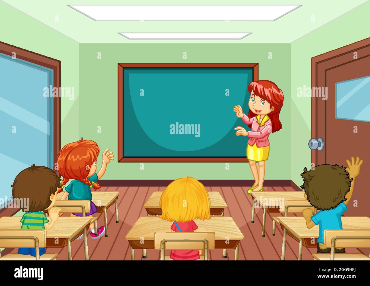 Teacher teaching students in the classroom scene illustration Stock ...