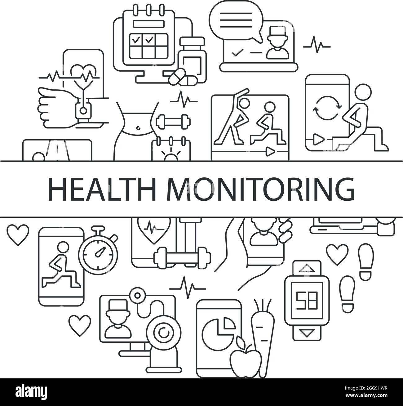 Health monitoring abstract linear concept layout with headline Stock ...