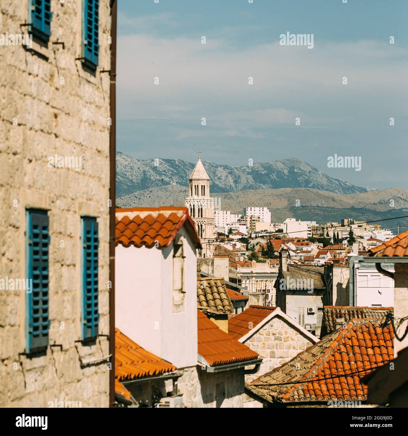 Touristic panoramic view on the old town of Split, Croatia with the ...